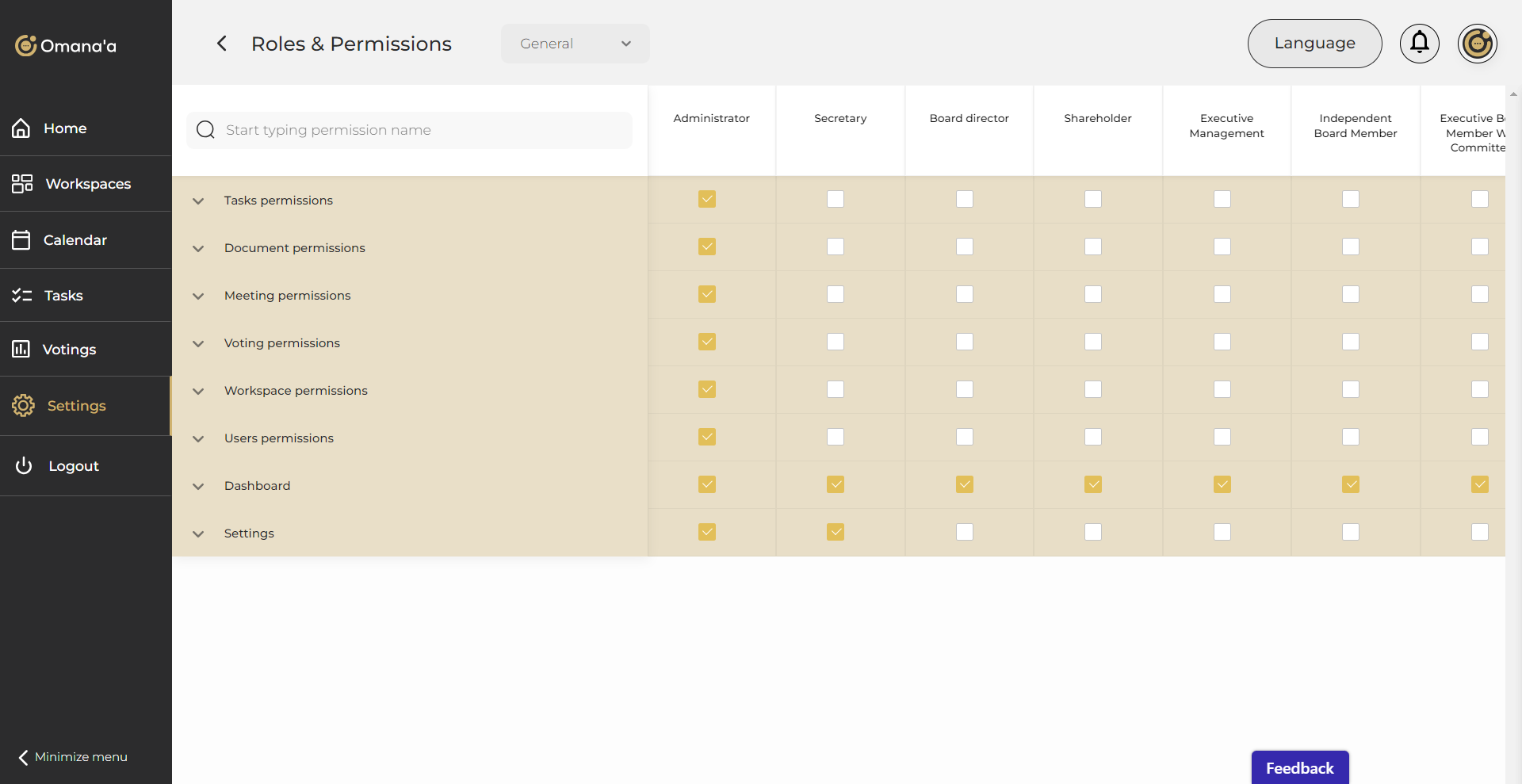 View Roles & Permissions - Omana'a