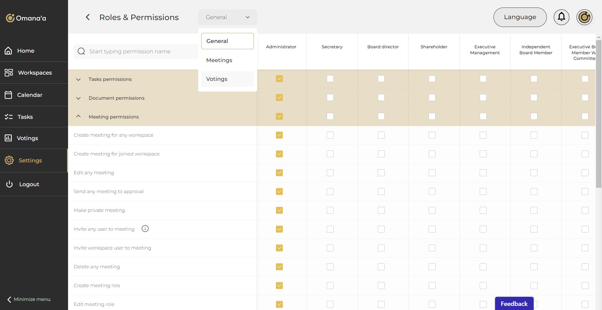 Roles & Permission Layout - Omana'a